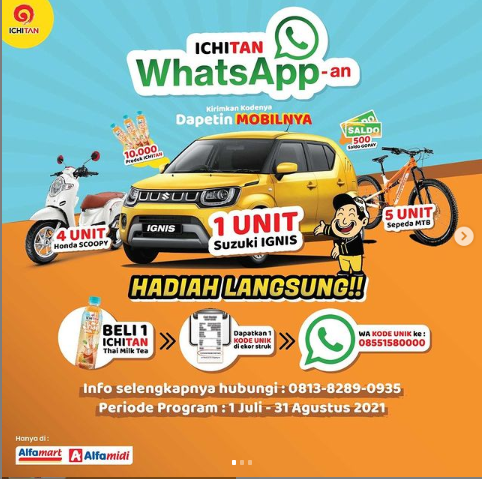 Ichitan WhatsApp-an Menangkan Hadiah Langsung Mobil Suzuki IGNIS, Motor ...